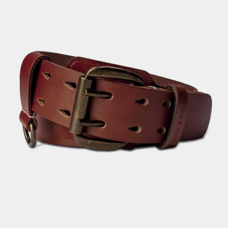 Men's Belt, Heavy Duty, red brown color, hand stitched, double prong